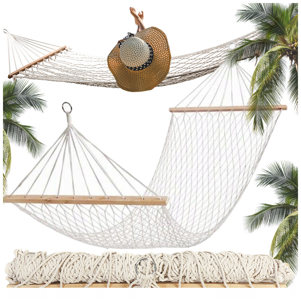 Hamak ogrodowy sznurkowy siatka drewniane poprzeczki boho pleciony ...